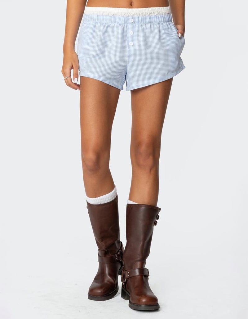 EDIKTED Layered Gingham Boxer Shorts - LIGHT BLUE - M | Tillys