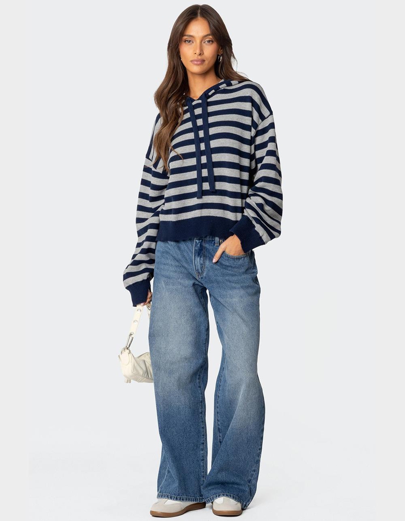 EDIKTED Striped Hooded Knit Sweater - NAVY | Tillys