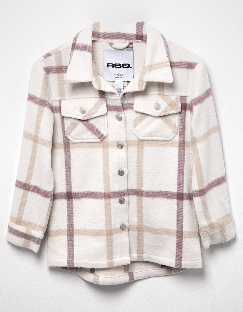 RSQ Girls Plaid Shacket - Cream Combo - S | Tillys