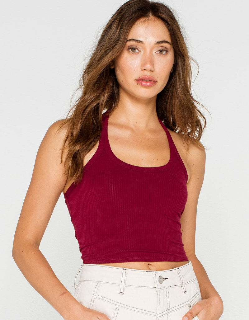 BOZZOLO Cropped Womens Burgundy Halter Top - BURGUNDY | Tillys