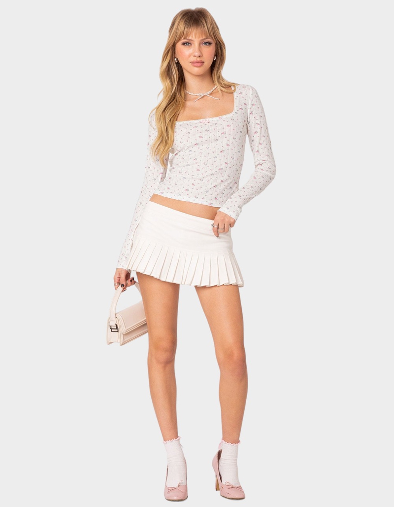 EDIKTED Aviana Printed Pointelle Top - BEIGE | Tillys