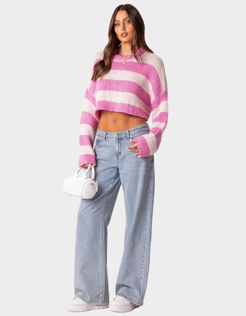 EDIKTED Ozzy Cropped Striped Knitted Sweater - PINK - XL | Tillys