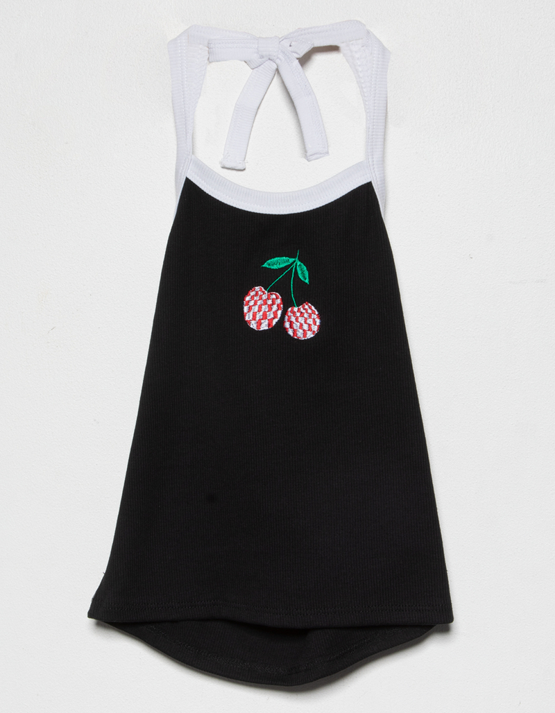 FULL TILT Embroidered Cherry Girls Ringer Halter Top - BLK/WHT | Tillys
