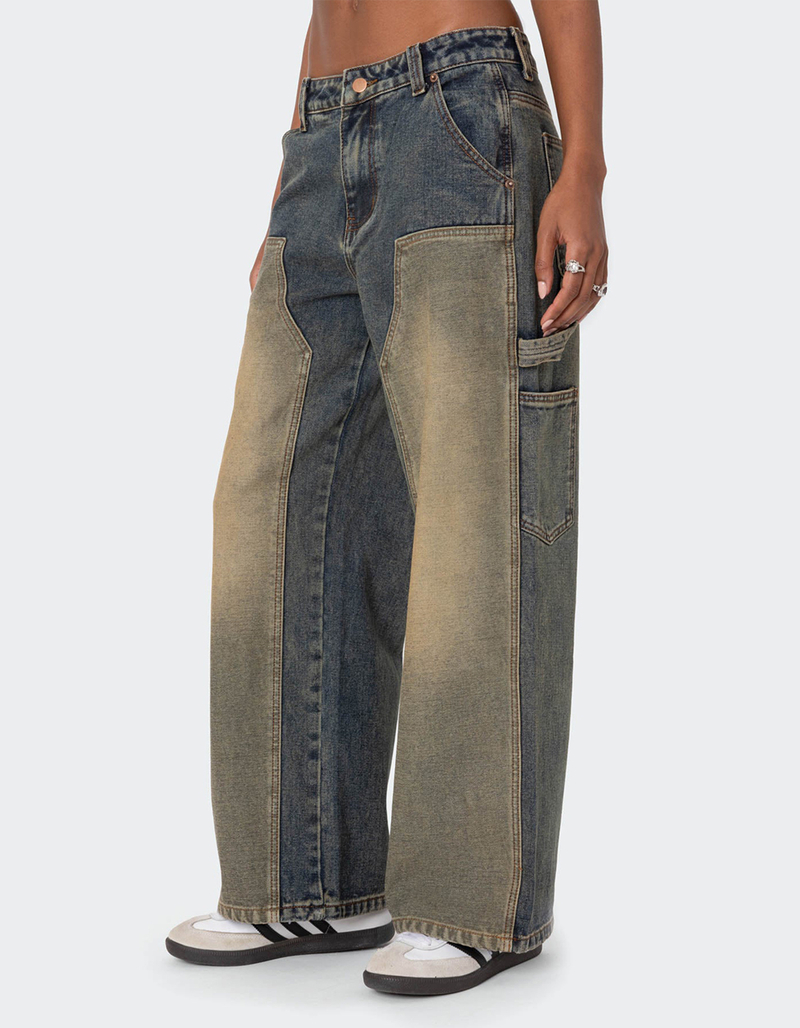 EDIKTED Contrast Panel Low Rise Washed Jeans - LIGHT BLUE | Tillys