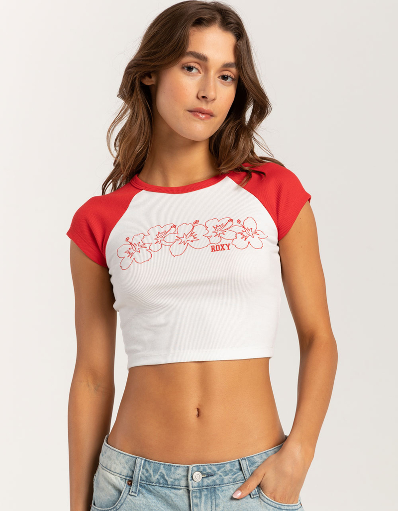 ROXY Team Aloha Salsa Womens Crop Raglan Baby Tee - WHT/RED | Tillys
