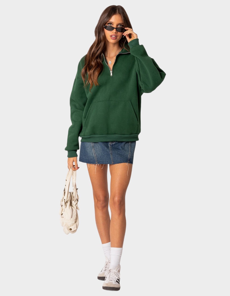EDIKTED Oversized Quarter Zip Sweatshirt - GREEN | Tillys