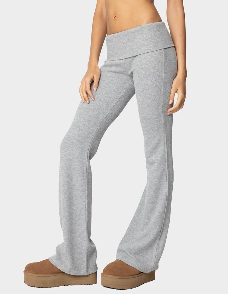 EDIKTED Sab Fold Over Waffle Knit Pants - GRAY | Tillys