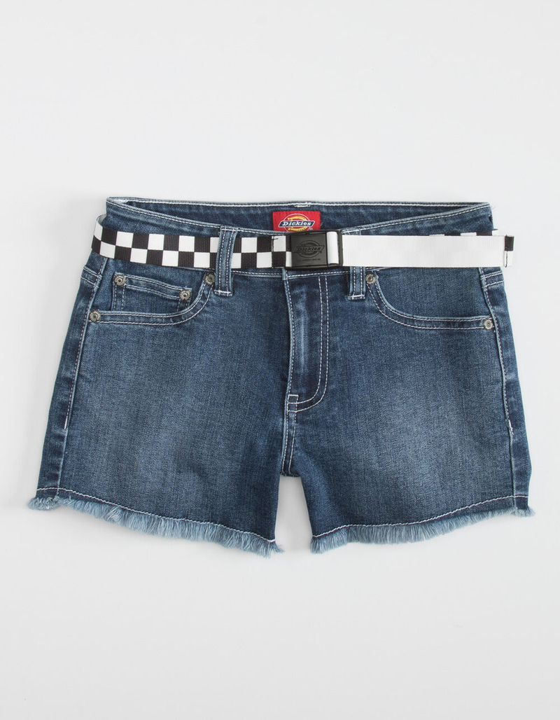 DICKIES Fray Check Belt Girls Shorts - MEDIUM WASH - 12 | Tillys