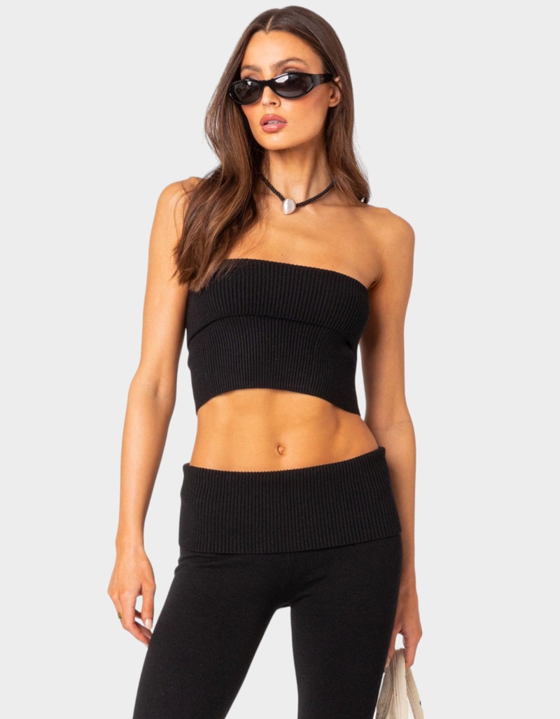 EDIKTED Desiree Fold Over Knit Tube Top - BLACK | Tillys