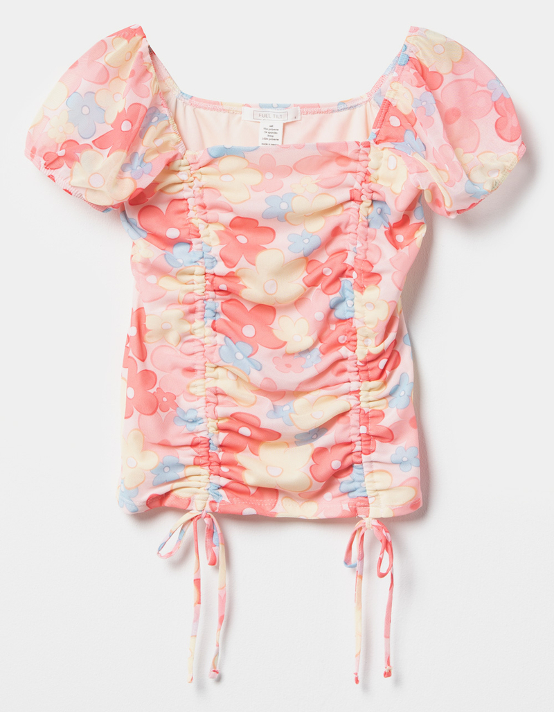 FULL TILT Floral Girls Mesh Cinch Top - MULTI | Tillys