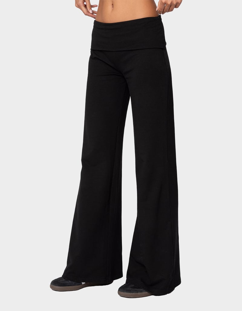 EDIKTED Wide Leg Fold Over Pants - BLACK | Tillys