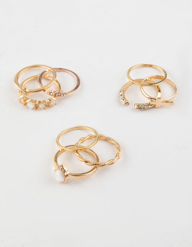 FULL TILT 9 Piece Cross Twist & Stone Ring Set - GOLD | Tillys