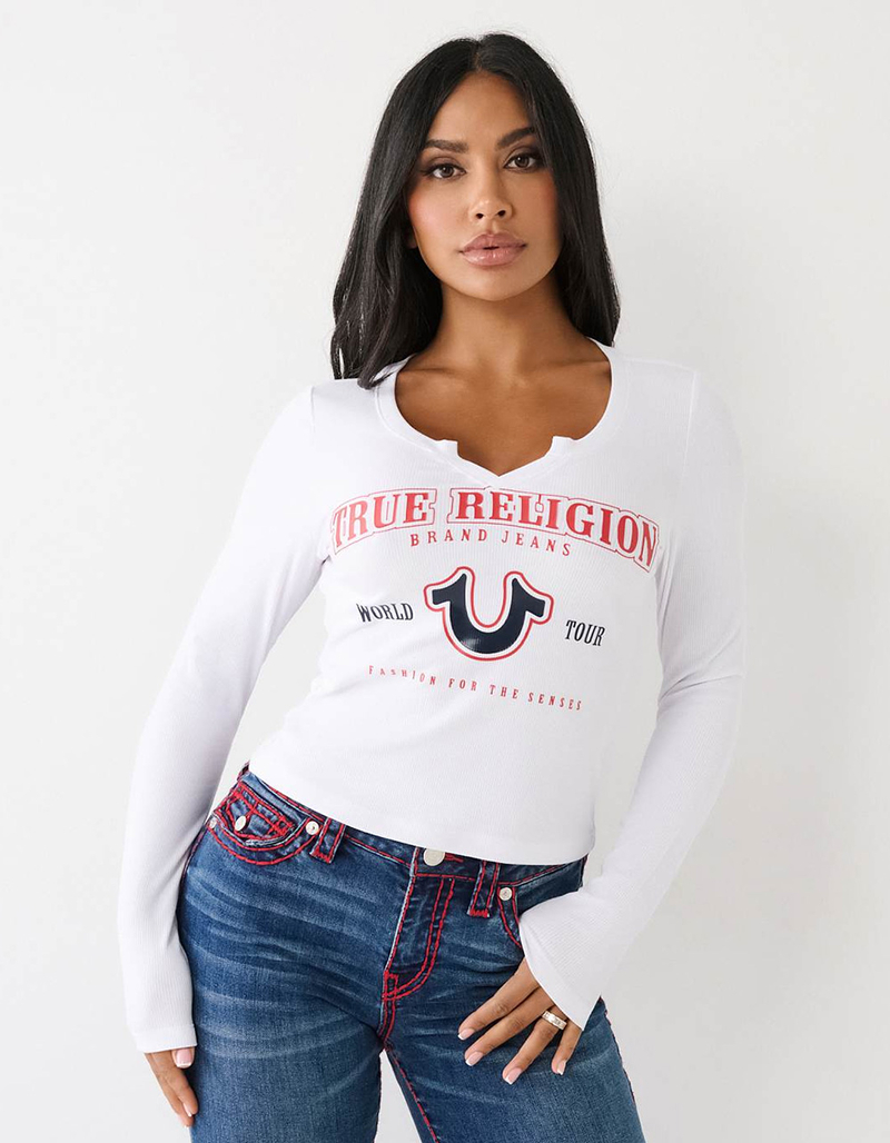 TRUE RELIGION Notch Logo Womens Long Sleeve Tee - WHITE | Tillys