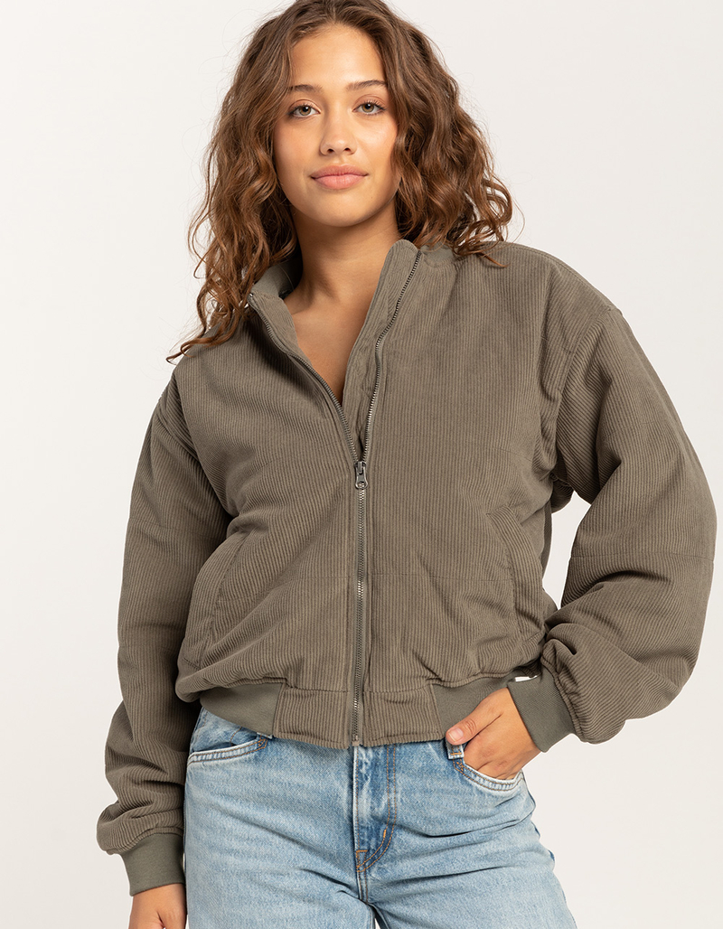 FULL TILT Corduroy Puffer Womens Bomber Jacket - OLIVE | Tillys