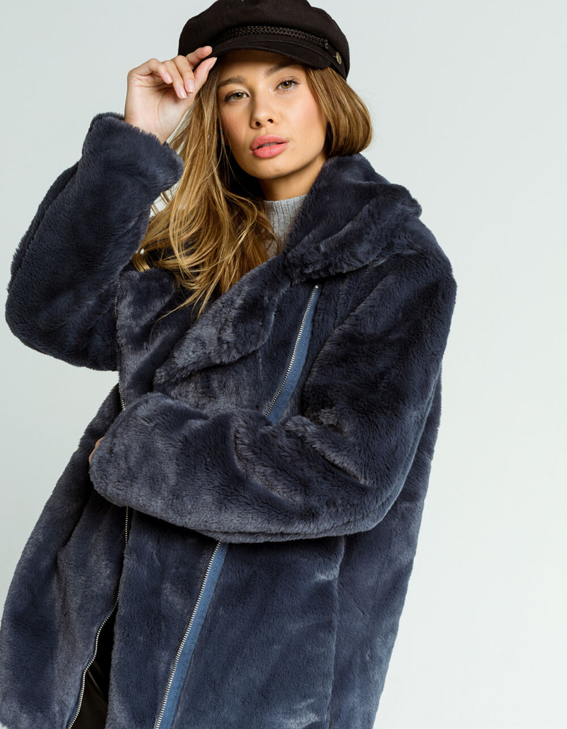 ASHLEY Faux Fur Womens Moto Jacket - SLTBL - XL | Tillys