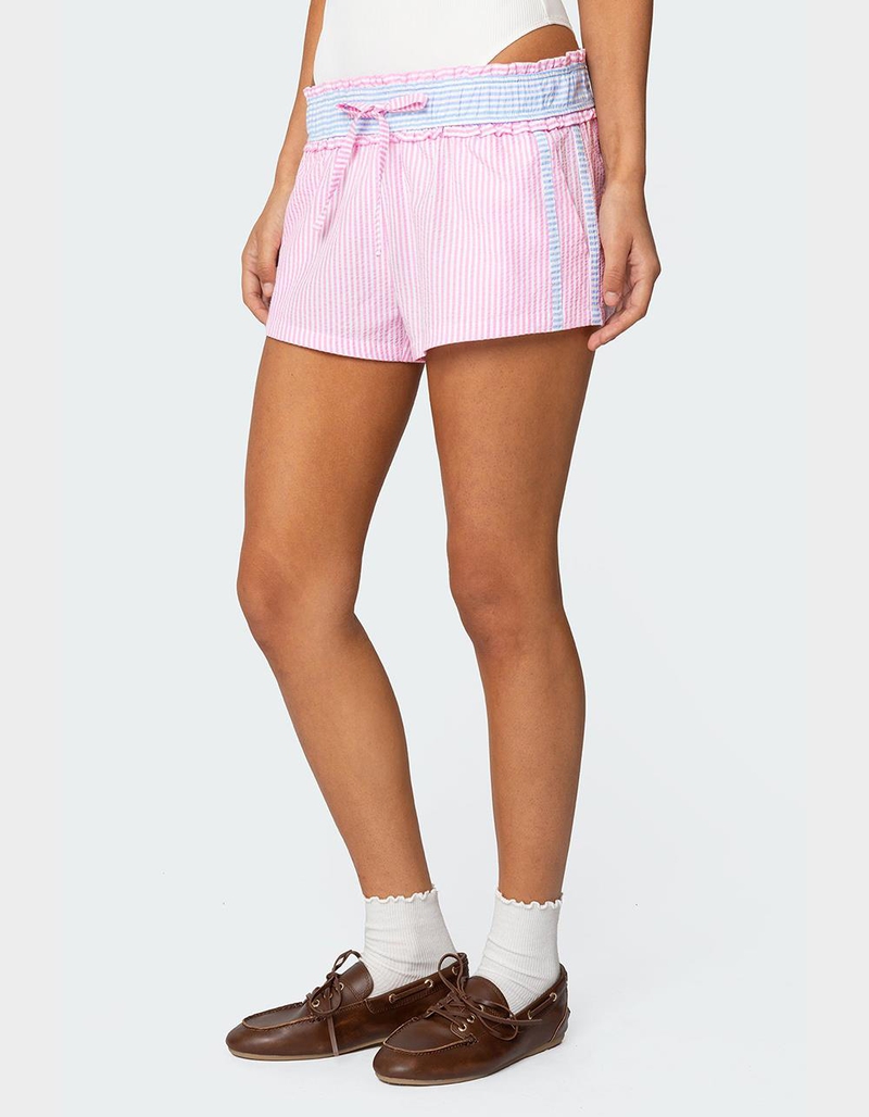 EDIKTED Baylee Contrast Striped Shorts - LIGHT PINK - L | Tillys