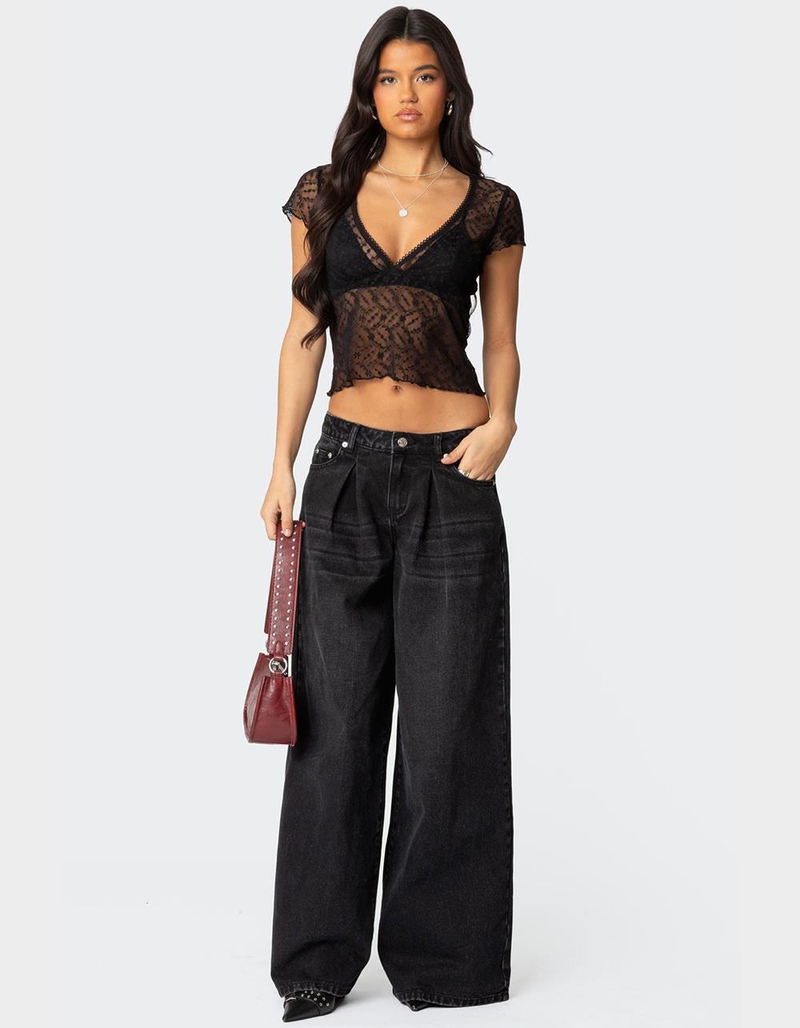 EDIKTED Julie Sheer Lace Top - BLACK - XL | Tillys