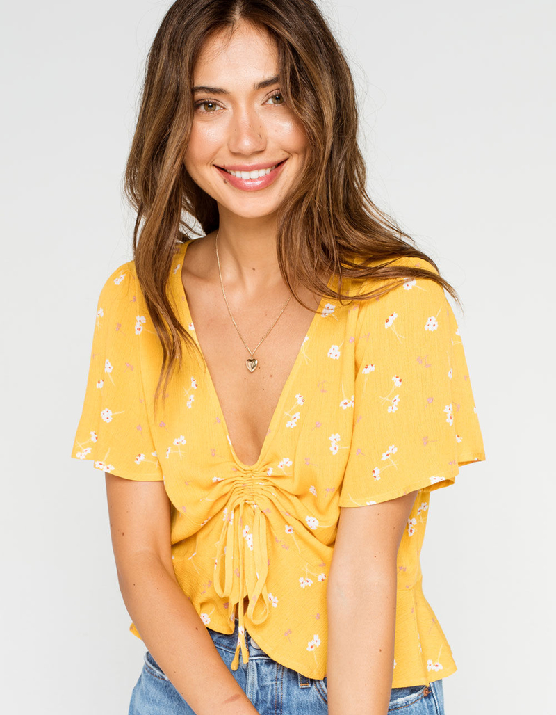 LUMIERE Cinch Ditsy Womens Yellow Top - YELLOW | Tillys