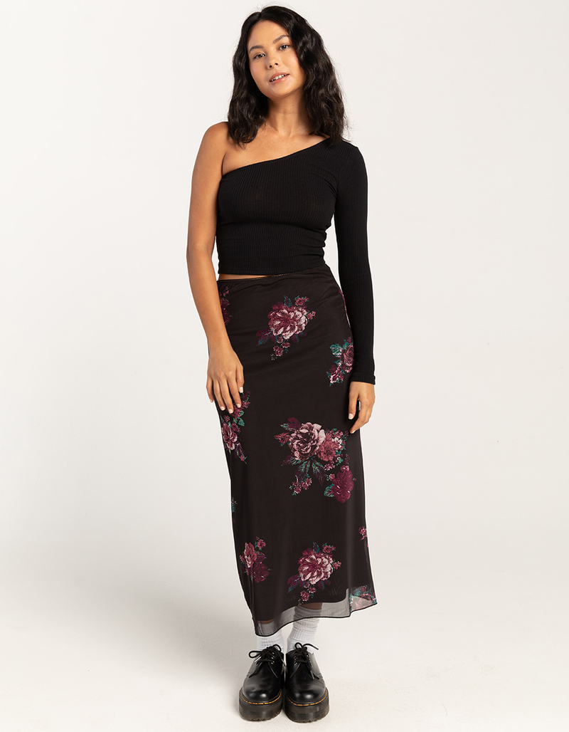 RSQ Womens Low Rise Mesh Maxi Skirt - BLK/PINK - L | Tillys