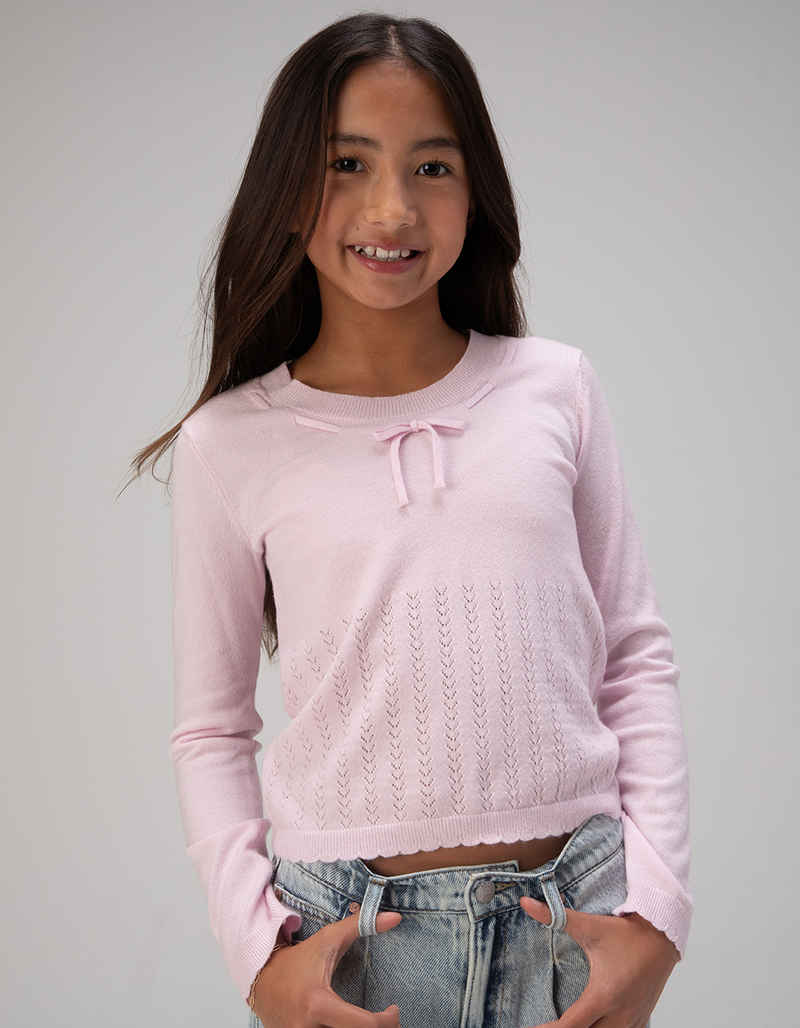 RSQ Girls Pointelle Bow Sweater - LIGHT PINK | Tillys