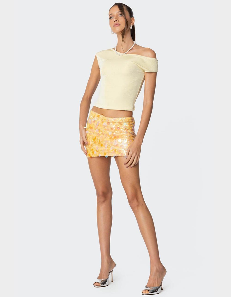 EDIKTED Sabina Low-Rise Sequin Mini Skirt - YELLOW | Tillys