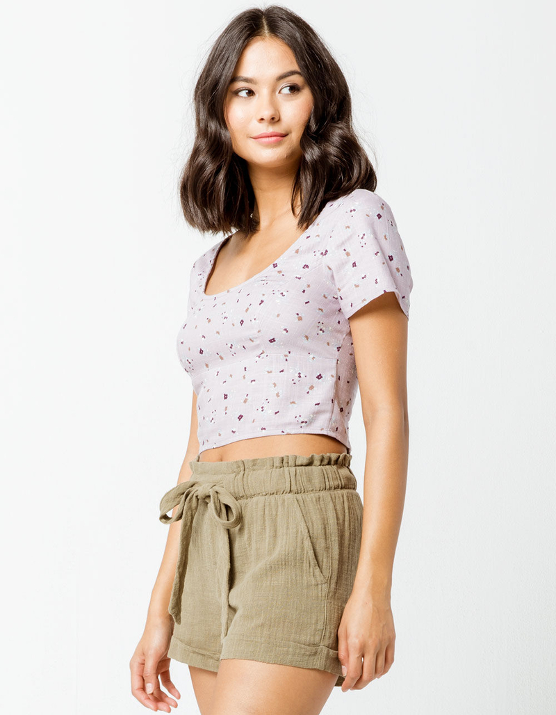IVY & MAIN Floral Structured Lavender Womens Crop Top - LAVENDER - S ...