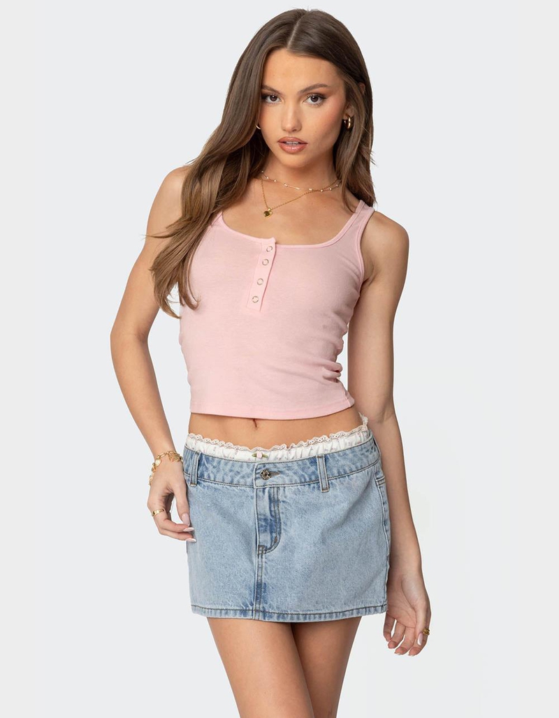 EDIKTED Tiana Henley Tank Top - PINK - L | Tillys