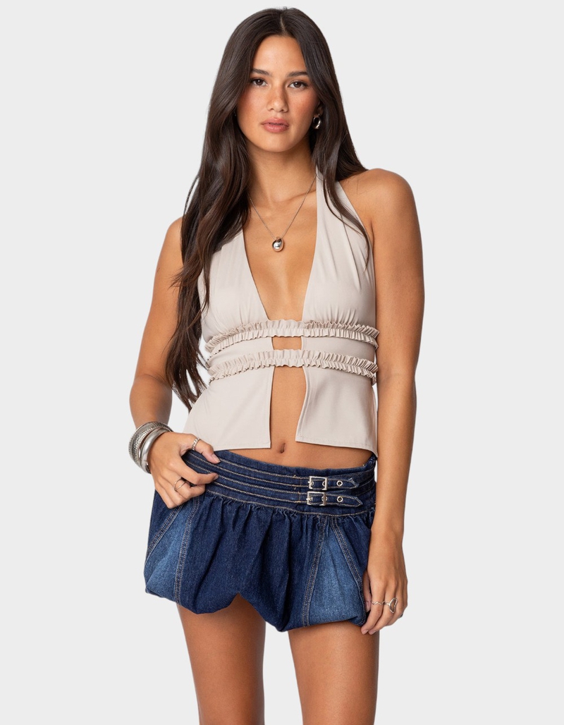 EDIKTED Luma Split Front Backless Halter Top - LIGHT GRAY | Tillys