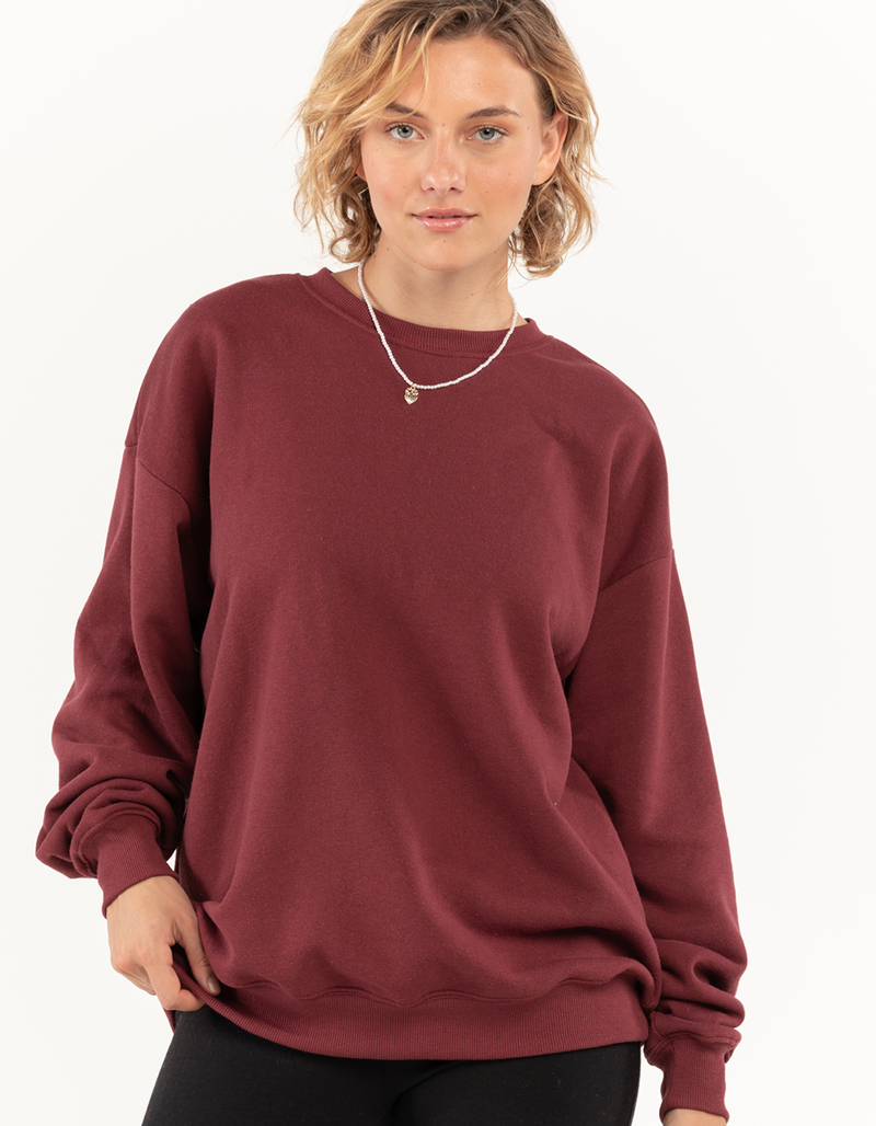FULL TILT Essentials Womens Oversized Crewneck Sweatshirt - BURGUNDY ...