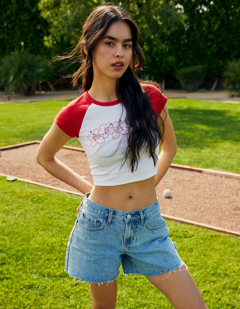 ROXY Team Aloha Salsa Womens Crop Raglan Baby Tee - WHT/RED | Tillys