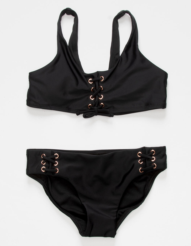 RAISINS Newport Lace Up Girls Swim Set - BLACK - 14 | Tillys