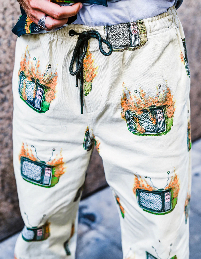 VOLCOM Featured Artist Justin Hager Mens Elastic Waist Pants - GRAY - S ...