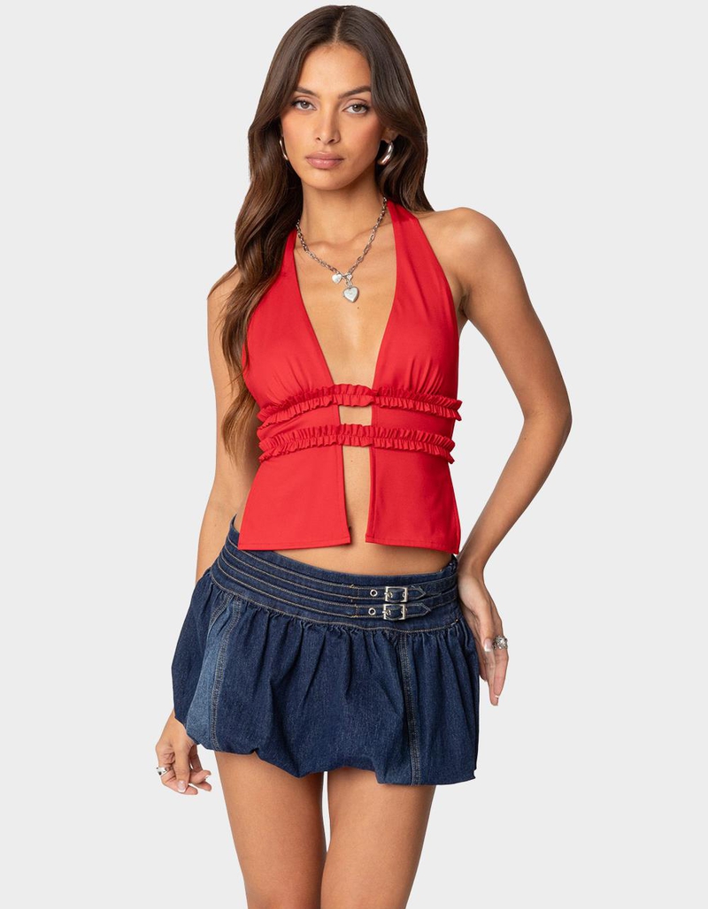 EDIKTED Luma Split Front Backless Halter Top - RED | Tillys