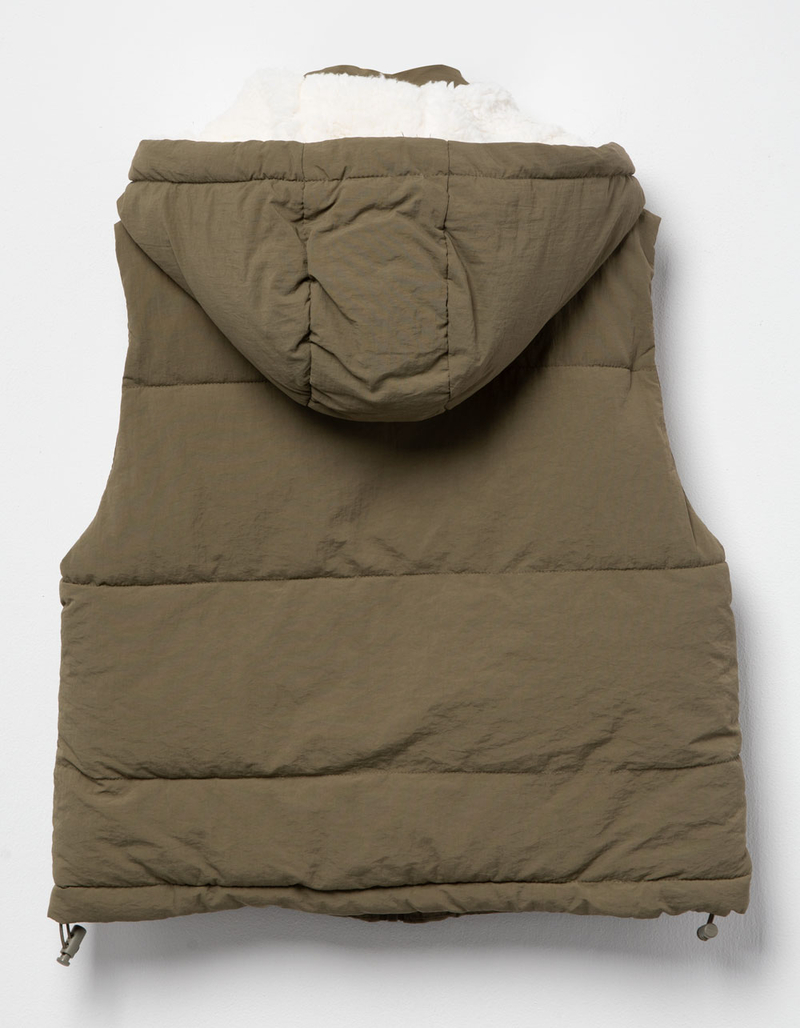 LOVE TREE Hooded Sherpa Lined Womens Vest - DARK OLIVE | Tillys