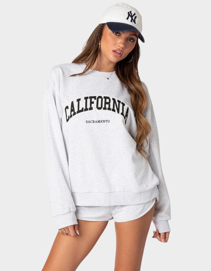 EDIKTED California Girl Oversized Crewneck Sweatshirt - GRAY | Tillys