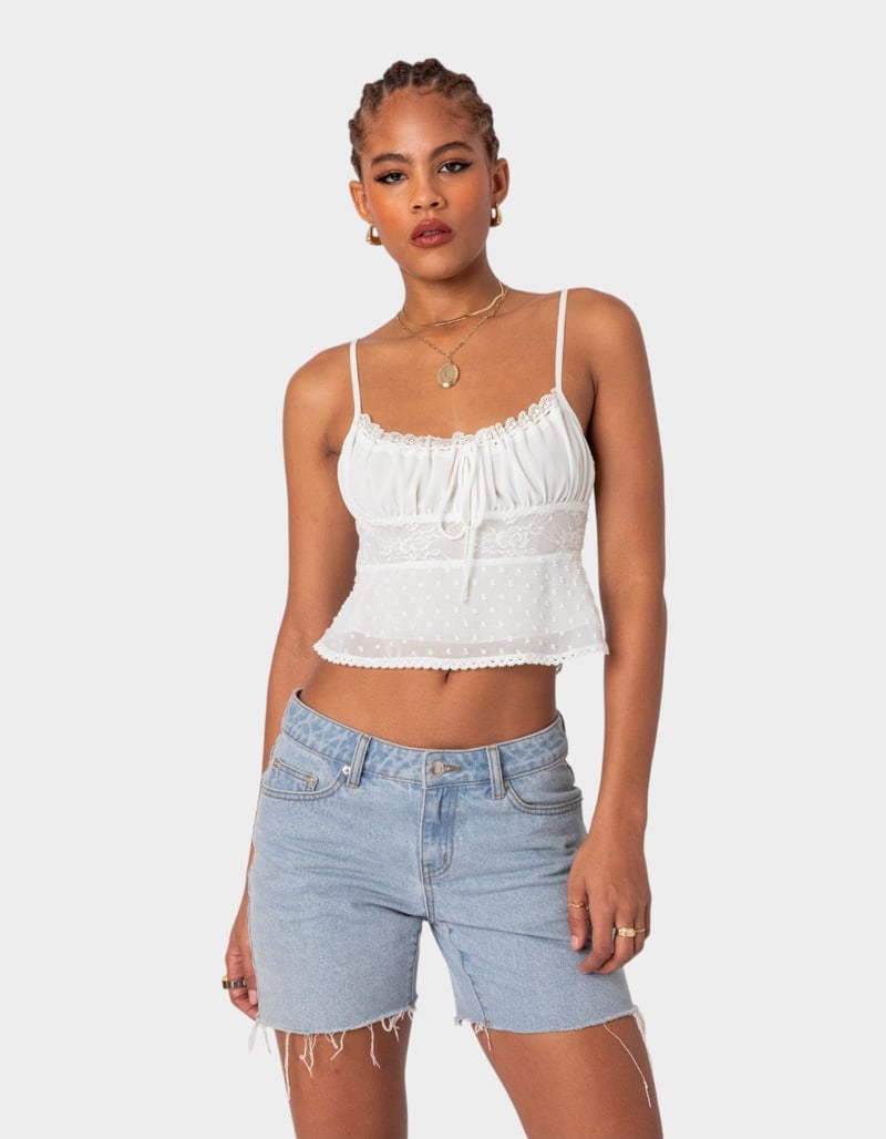 EDIKTED Wendy Tie Back Lacey Top - WHITE | Tillys