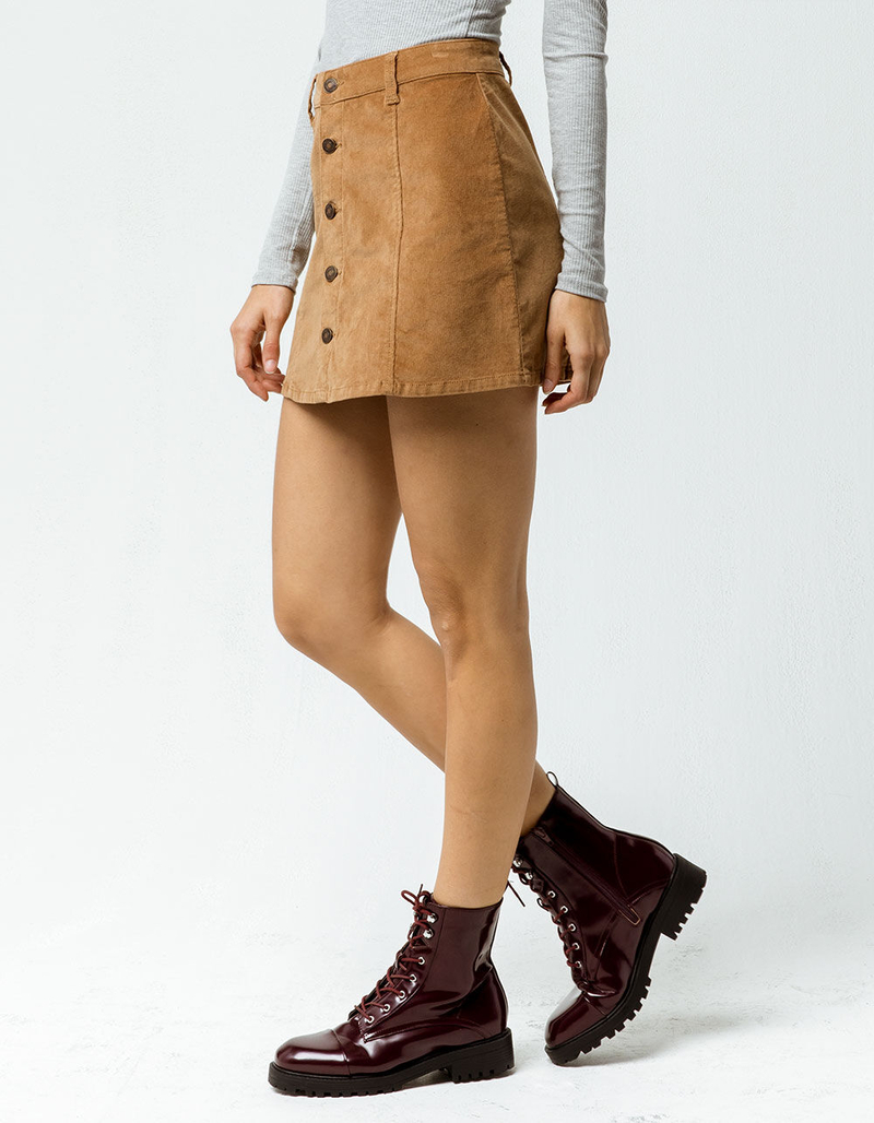 Sky And Sparrow Corduroy Exposed Button Camel Mini Skirt Camel Tillys