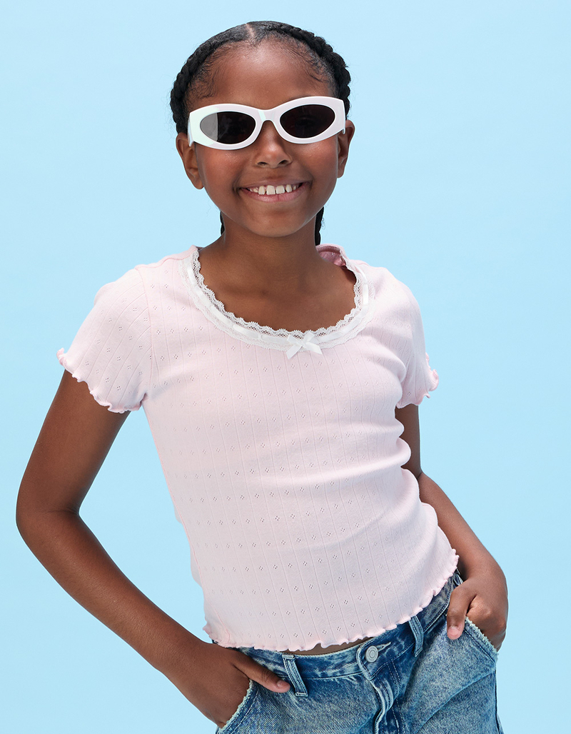 RSQ Girls Pointelle Lace Trim Top - LIGHT PINK | Tillys