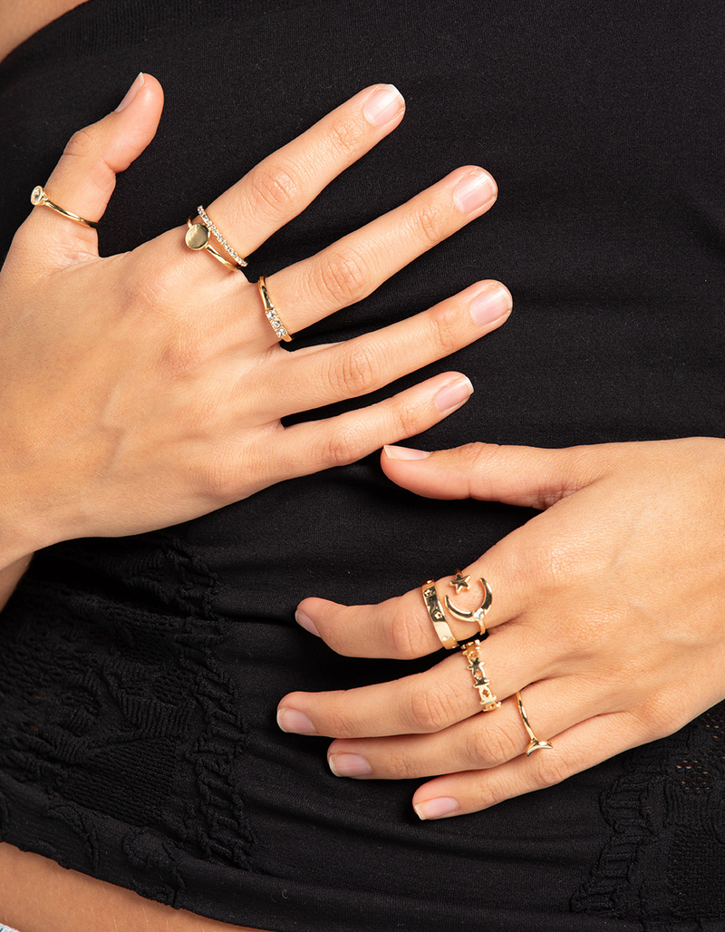 FULL TILT 8 Pack Star Rhinestone Ring Set - GOLD - 6 | Tillys