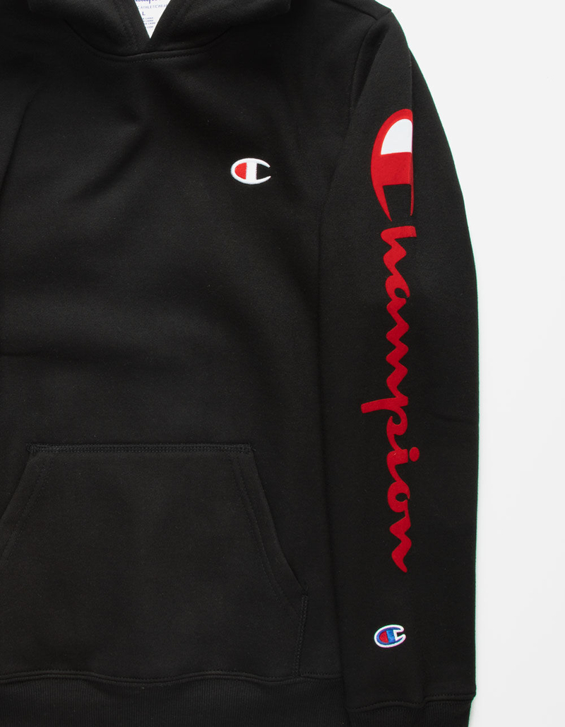 CHAMPION Flock Script Black Boys Hoodie - BLACK - L | Tillys