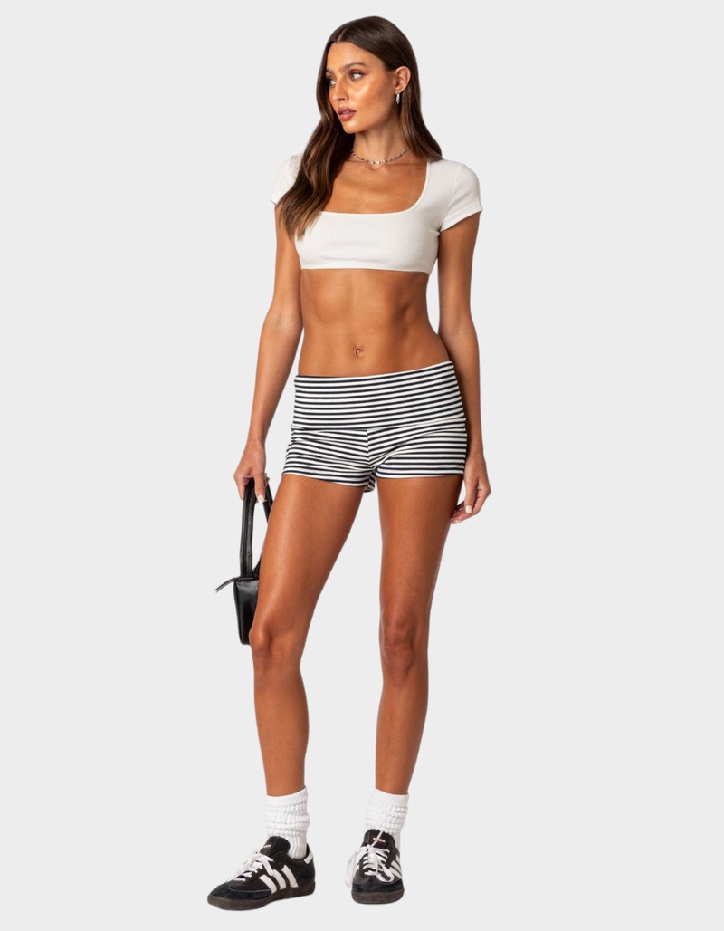 EDIKTED Striped Fold Over Shorts - NAVY | Tillys