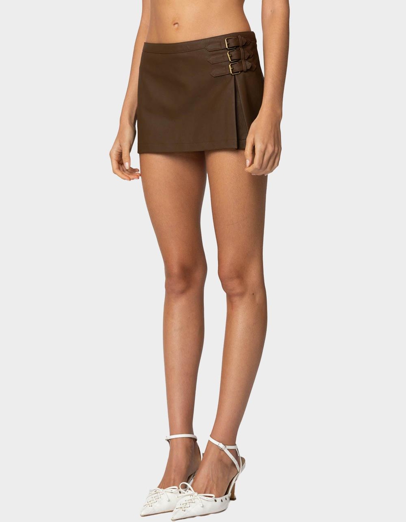 EDIKTED Triple Belt Faux Leather Mini Skort - BROWN | Tillys