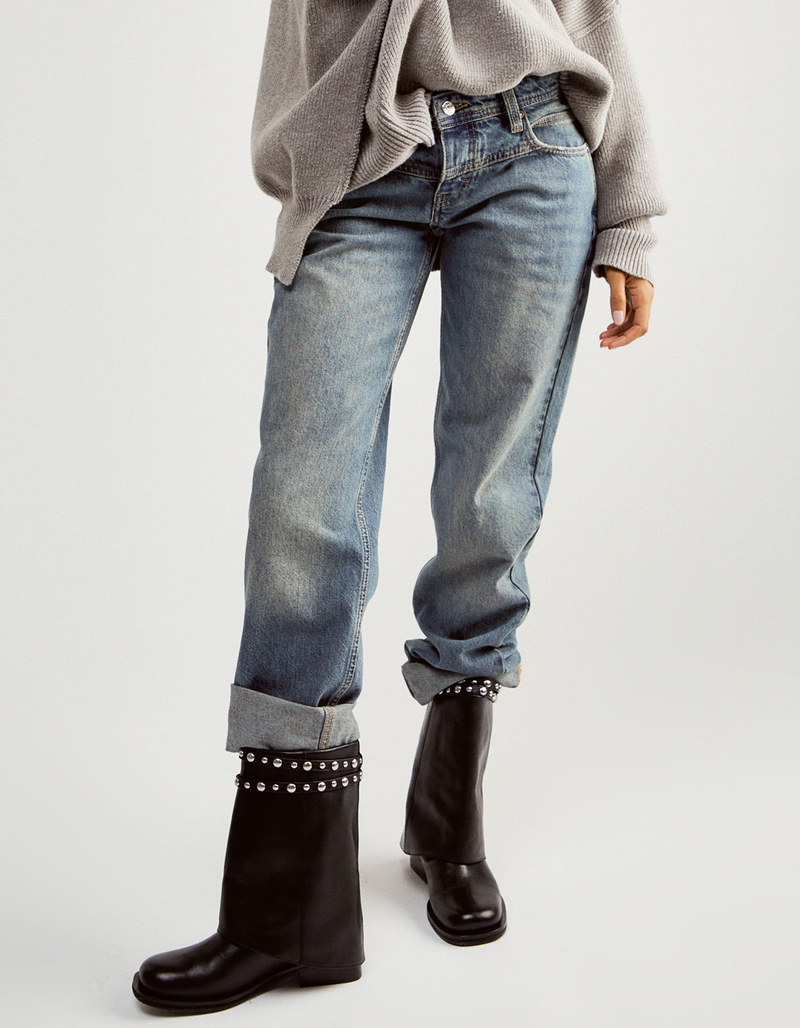 FREE PEOPLE Scorpio Womens Studded Foldover Boots - BLACK | Tillys