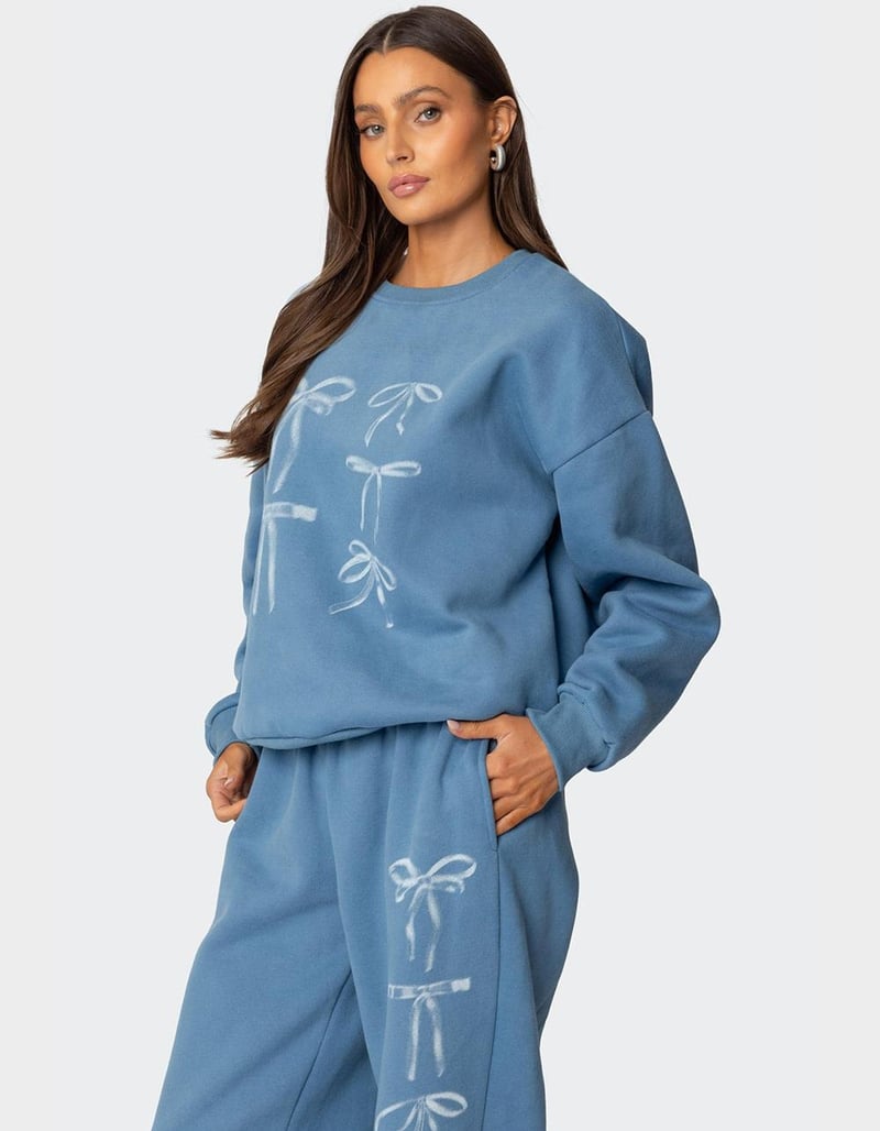 EDIKTED Bow Bliss Oversized Sweatshirt - BLUE - S | Tillys