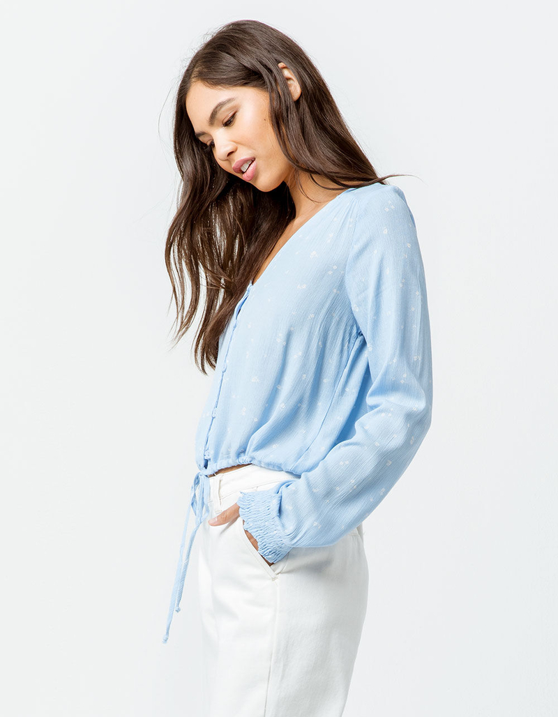 SKY AND SPARROW Button Cinch Smock Light Blue Womens Top - LIGHT BLUE ...