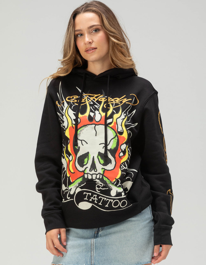 ED HARDY Fire Skull Womens Hoodie - BLACK | Tillys