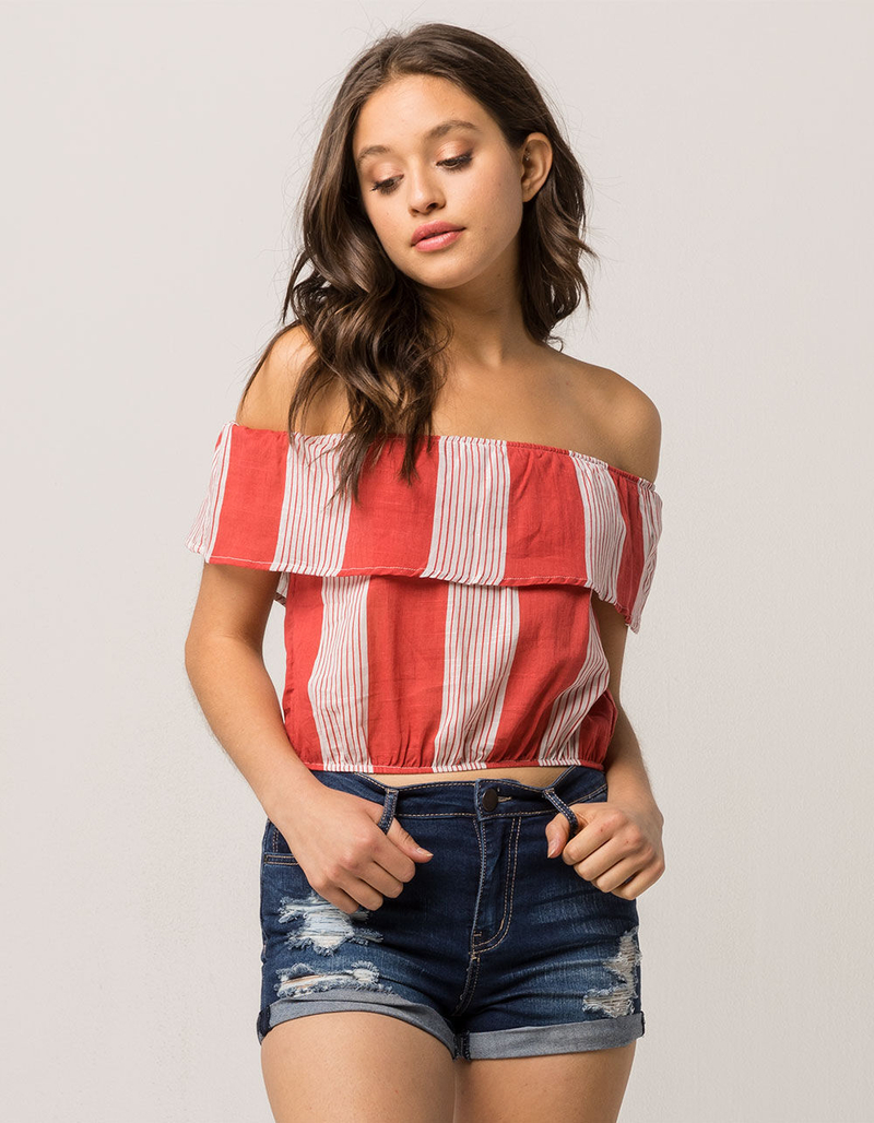 SKY AND SPARROW Ruffle Stripe Womens Tube Top - RED - S | Tillys
