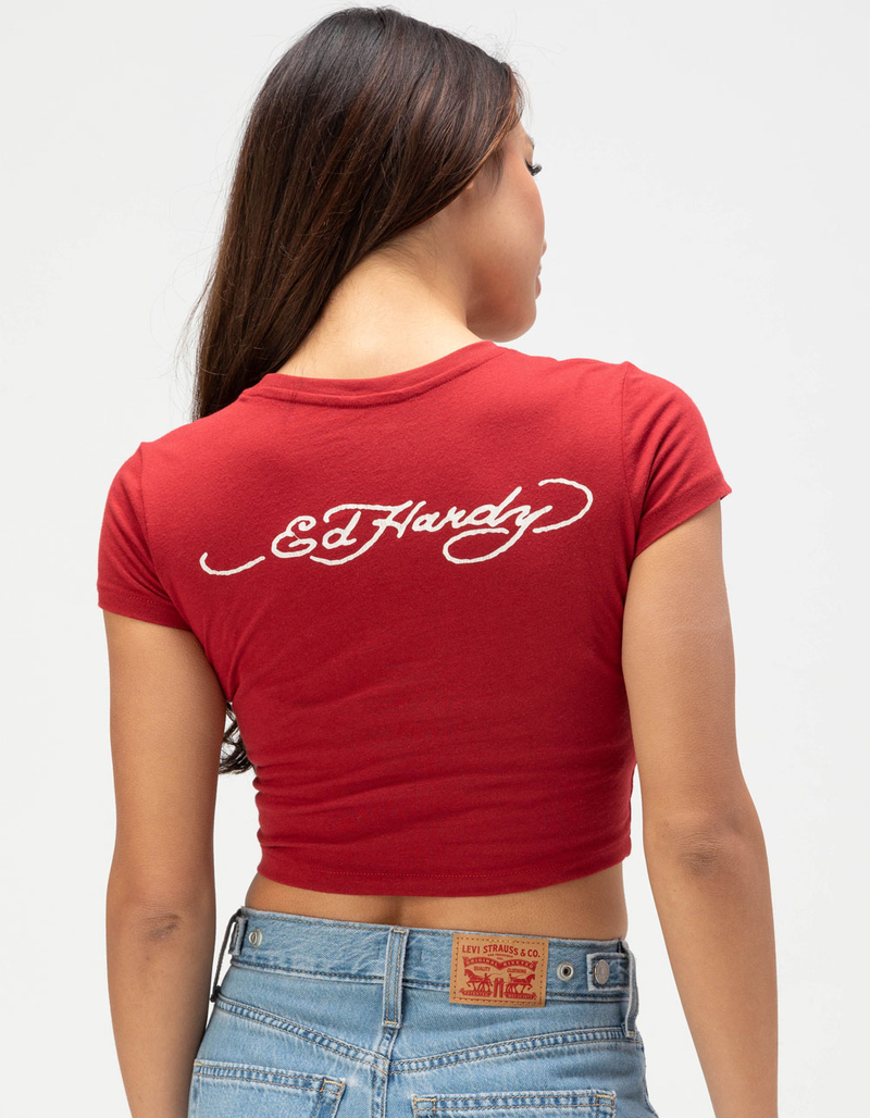 ED HARDY Koi Fish Womens Baby Tee - WINE - L | Tillys