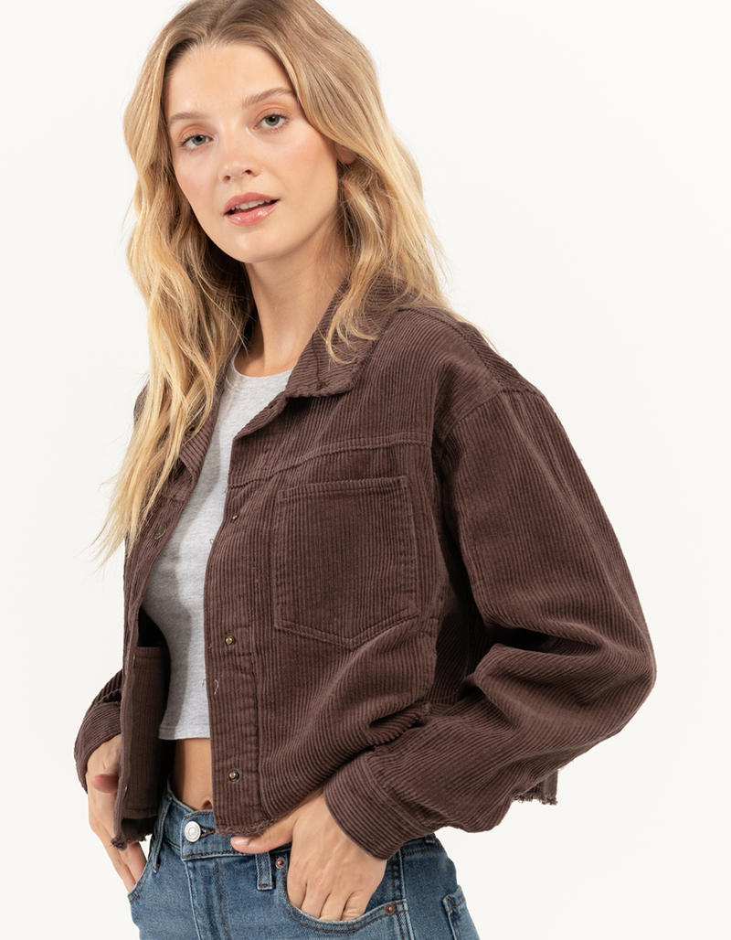 RSQ Womens Cord Raw Hem Crop Jacket - BROWN | Tillys