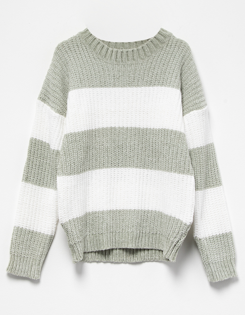 POOF Girls Chenille Stripe Sweater - GREEN COMBO | Tillys